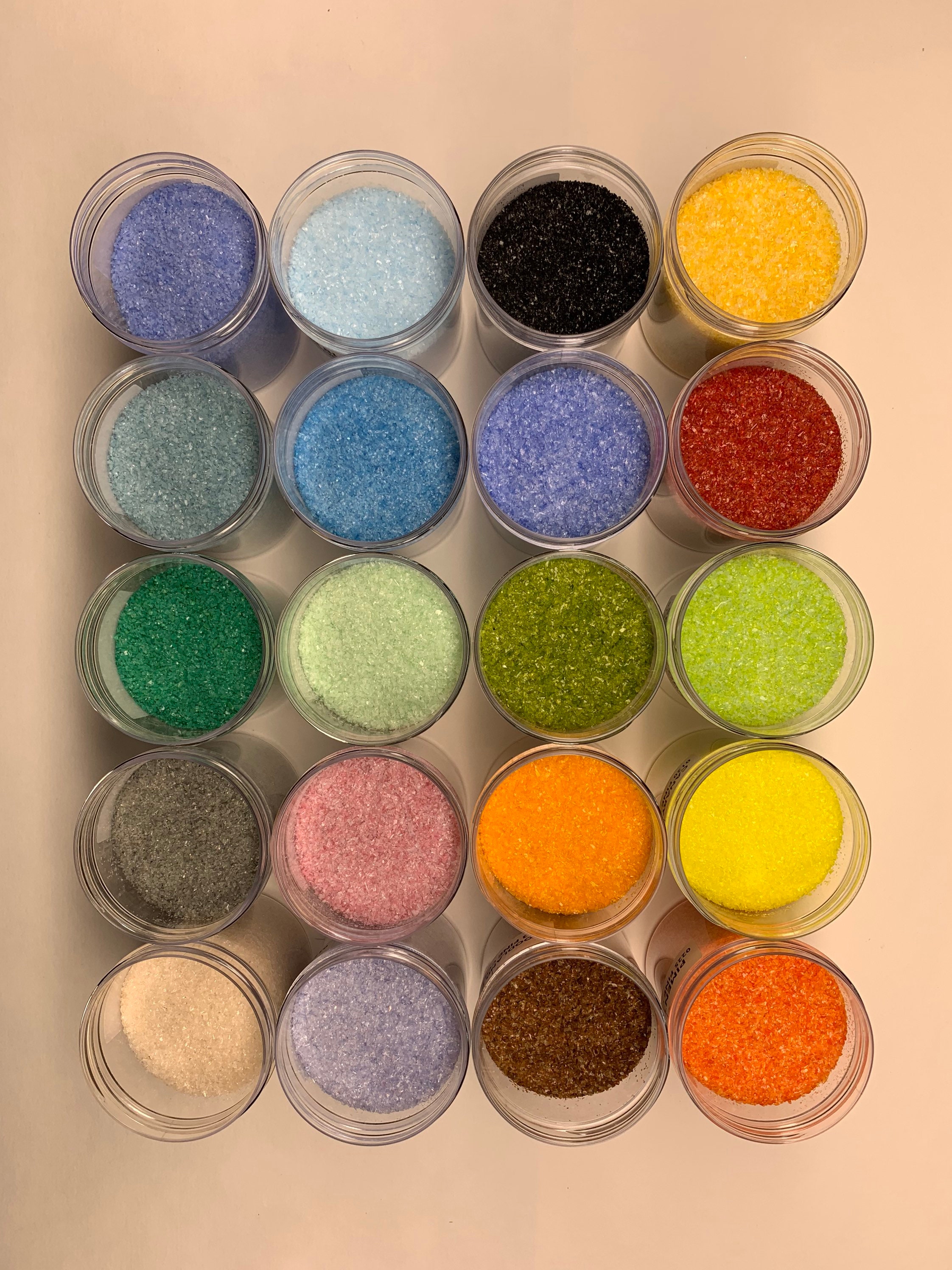 20 Color Opal Bullseye Frit Library. Rainbow Collection in Labeled Jars ...