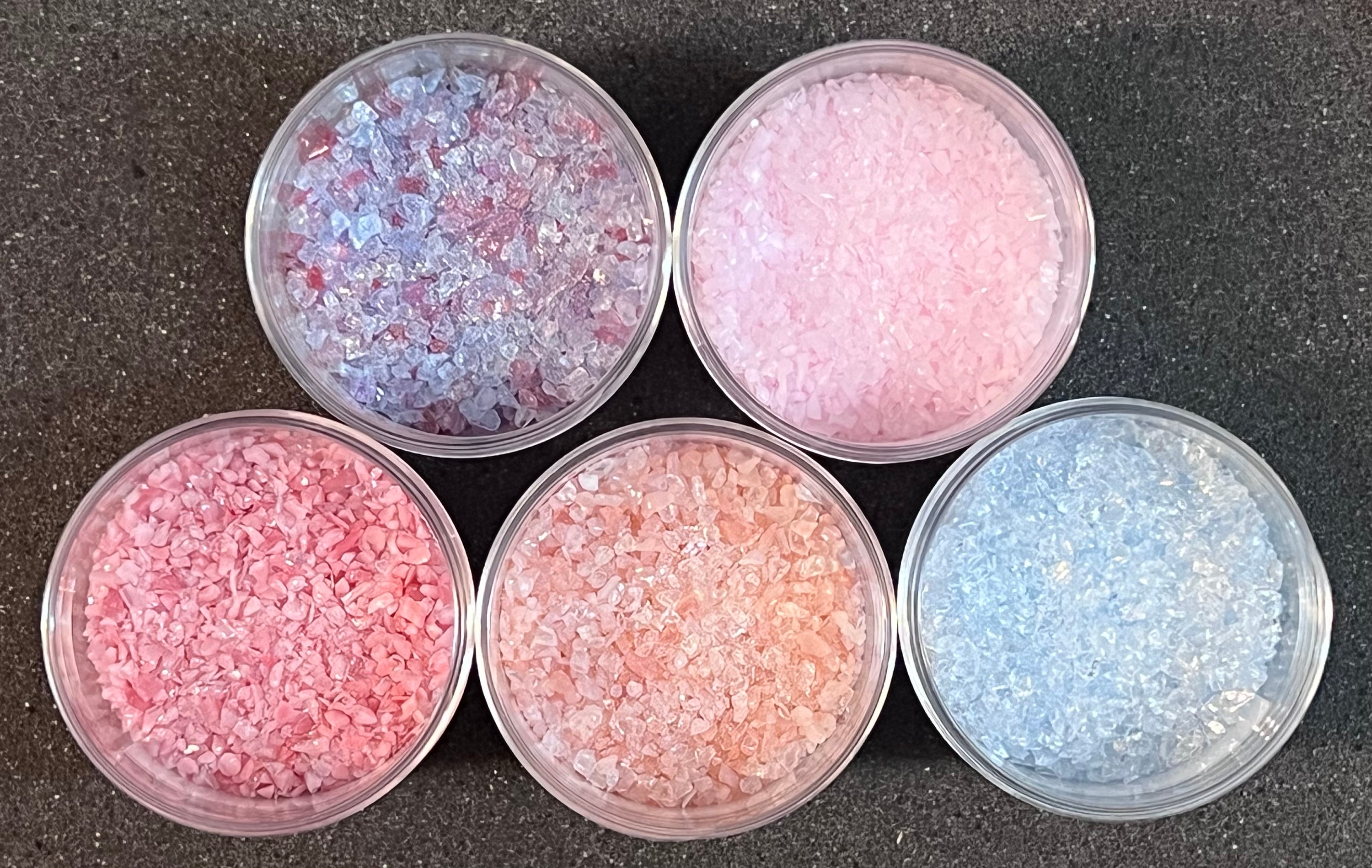 Pink 5 Color Sampler of Bullseye Frit in Labeled Jars Fast Flat Rate ...