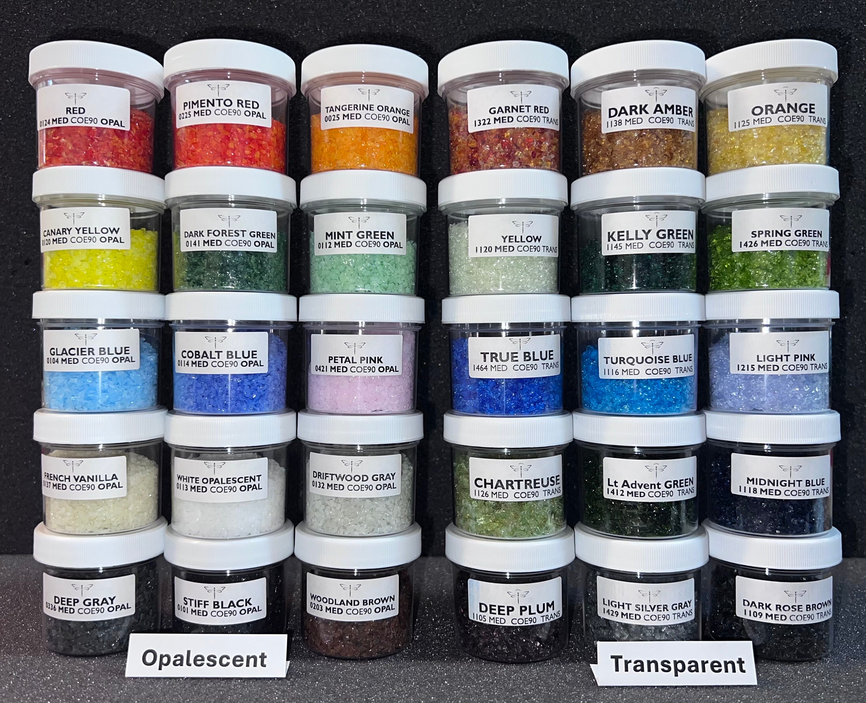 Budget 30 Color Bullseye Frit Library. Opal and Transparent Rainbow ...