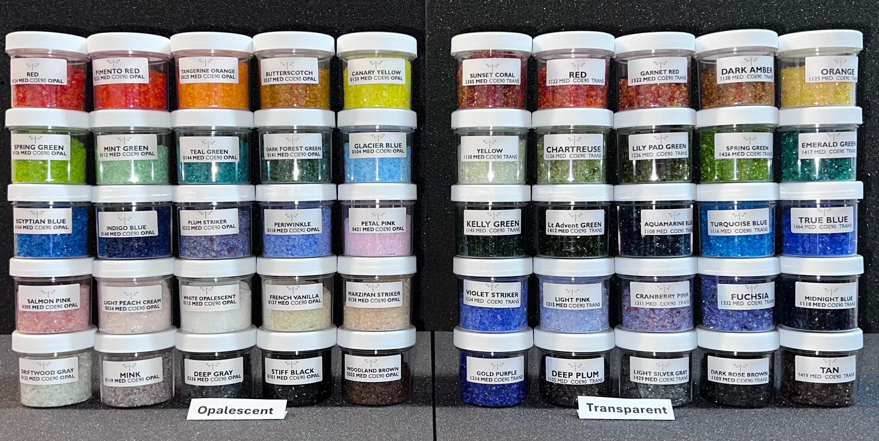 Expert 50 Color Bullseye Frit Library. Opal and Transparent Rainbow ...
