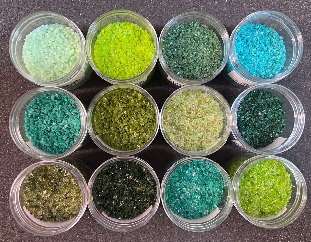 Green 12 Color Sampler of Bullseye Frit in Labeled Jars -----> Fast ...