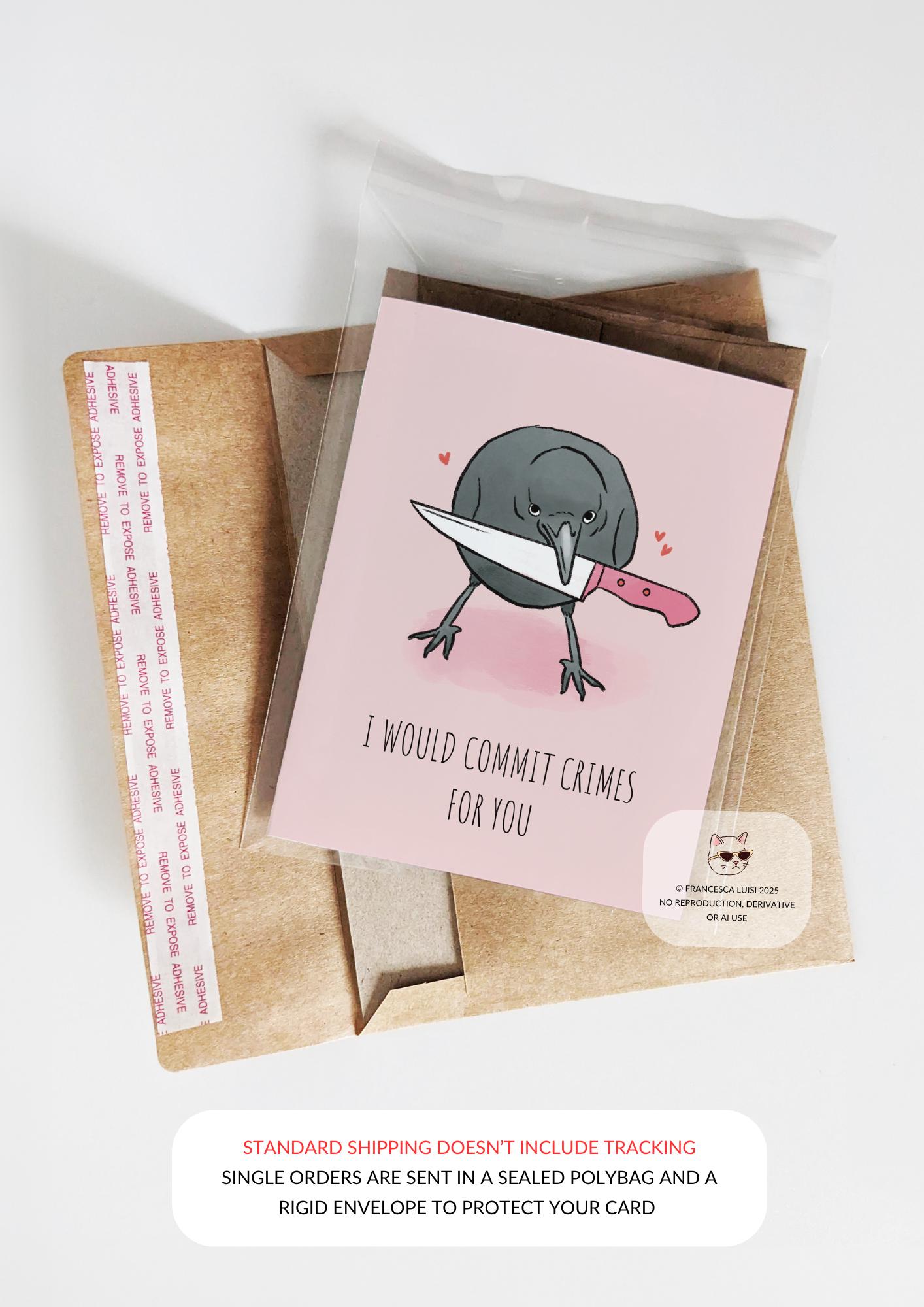 Crow Love Card, Funny Bird Valentines Card, Anniversary, Romantic Raven ...