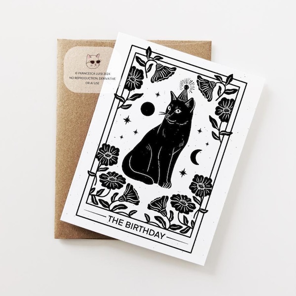 Lino Print Card Cat - Etsy