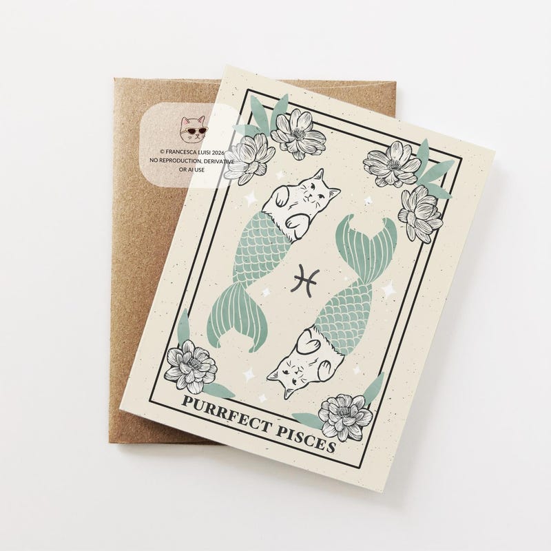 Pisces Cat Card - Etsy