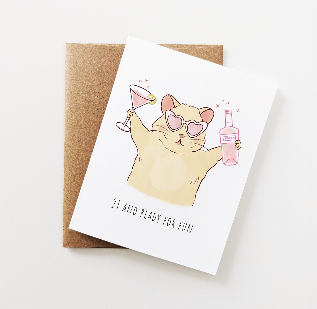 21st Birthday Card, Happy Twenty First Birthday Card , Cute Hamster ...
