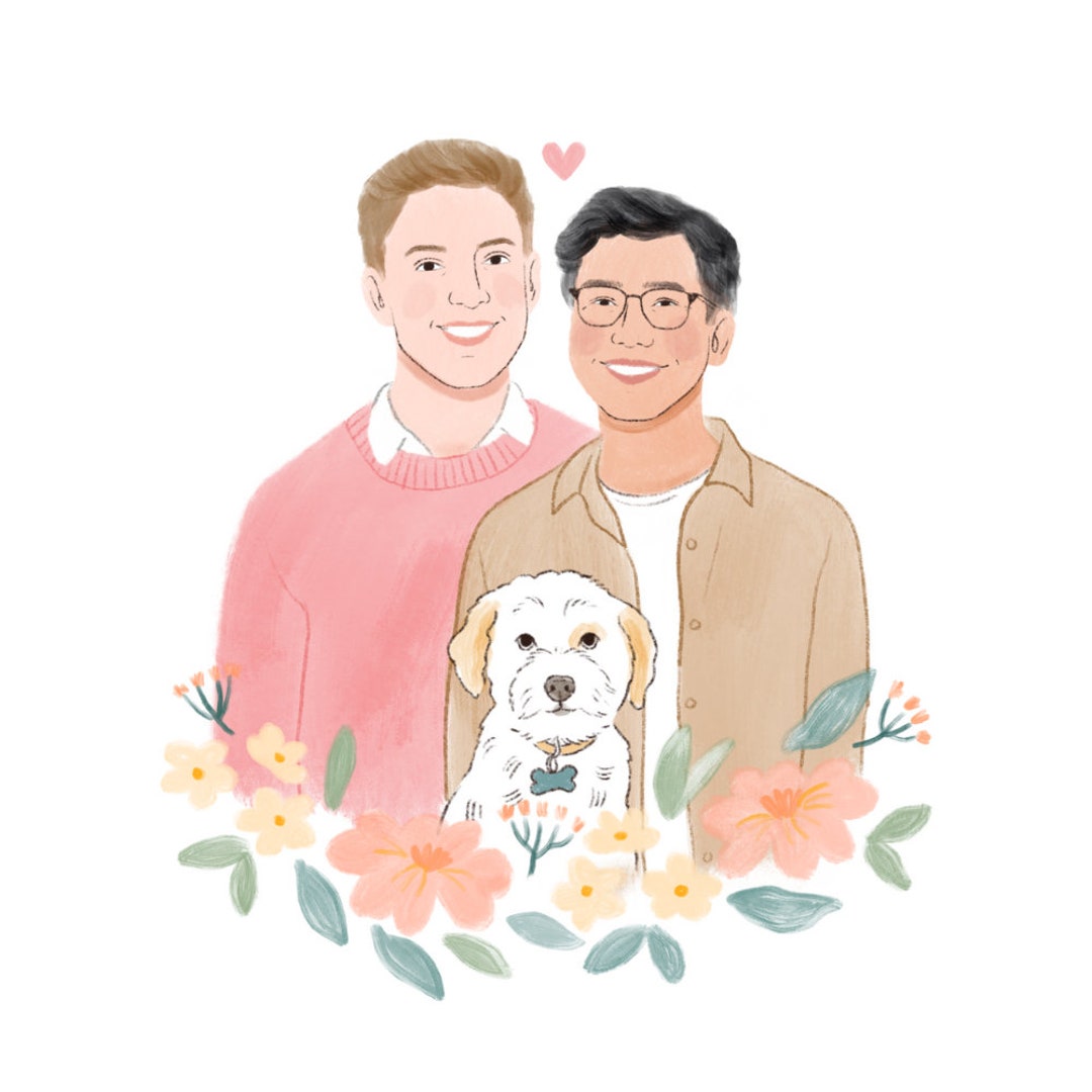 Cute Custom Anniversary Card, Illustrated Couples Portrait, Cartoon ...
