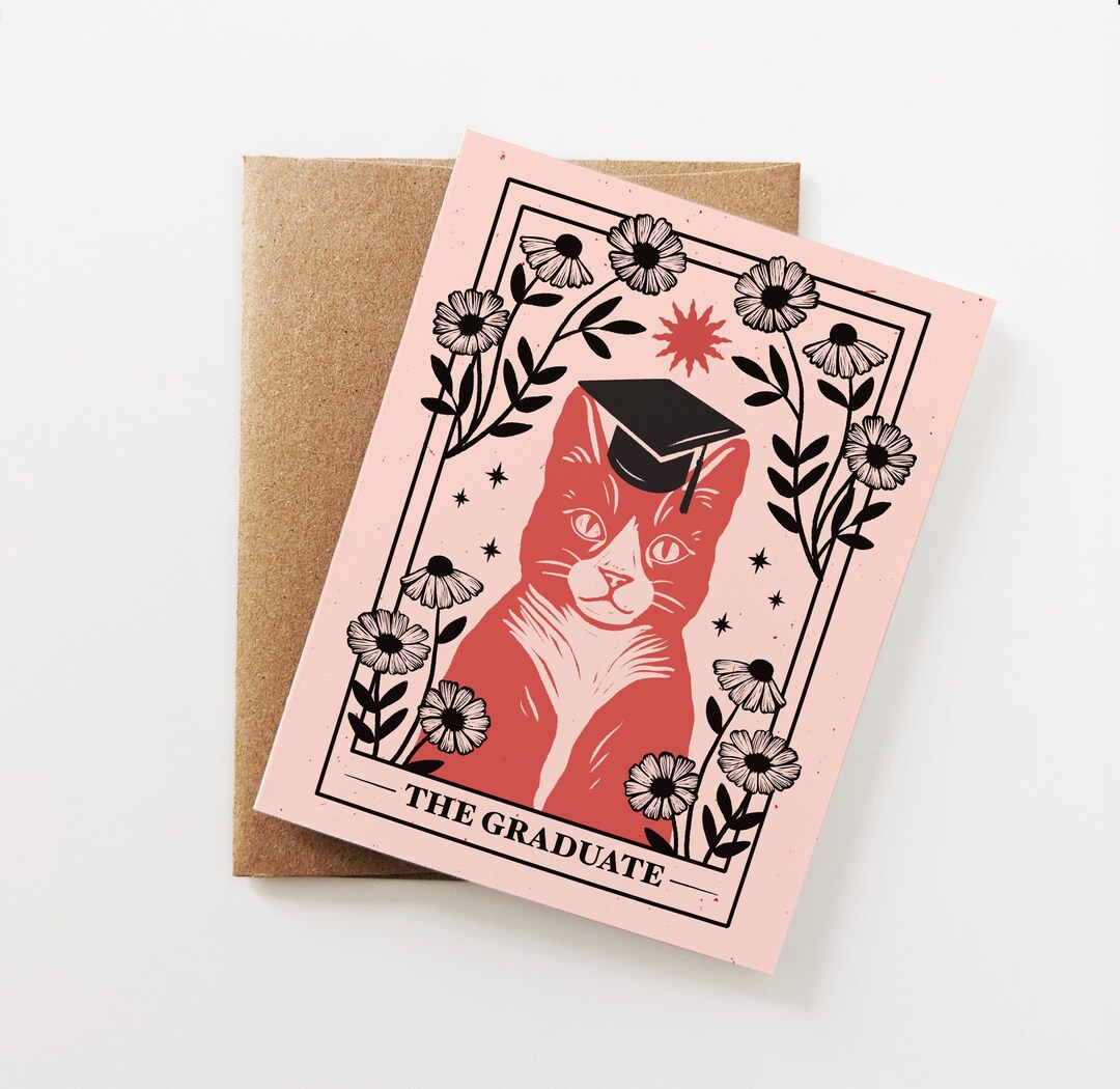 The Graduate, Tarot Greeting Card, Lino Print, Cat Lover Card ...