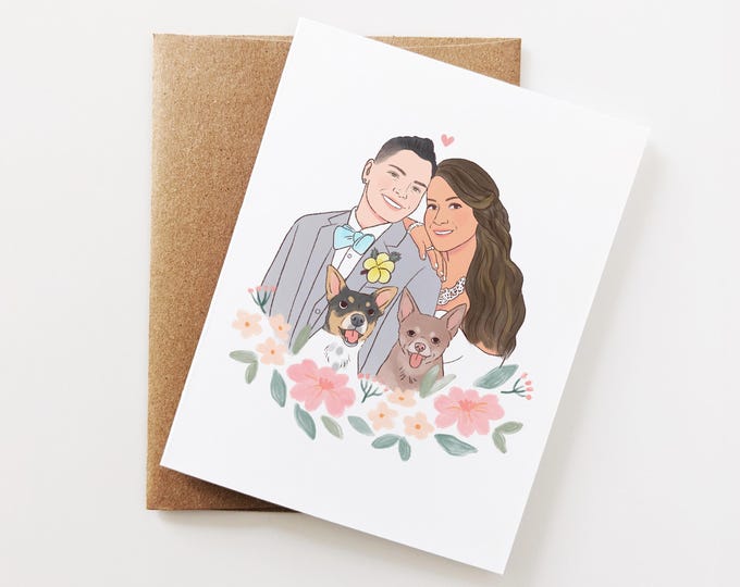 Cute Custom Anniversary Card, Illustrated Couples Portrait, Cartoon ...