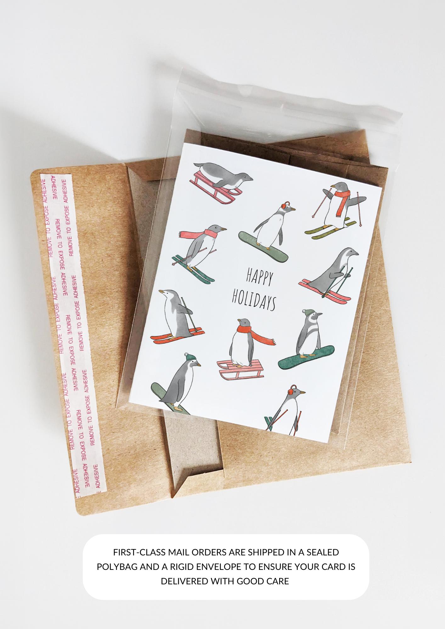 Cute Penguin Christmas Card, Penguins Skiing, Merry Christmas, Fun ...