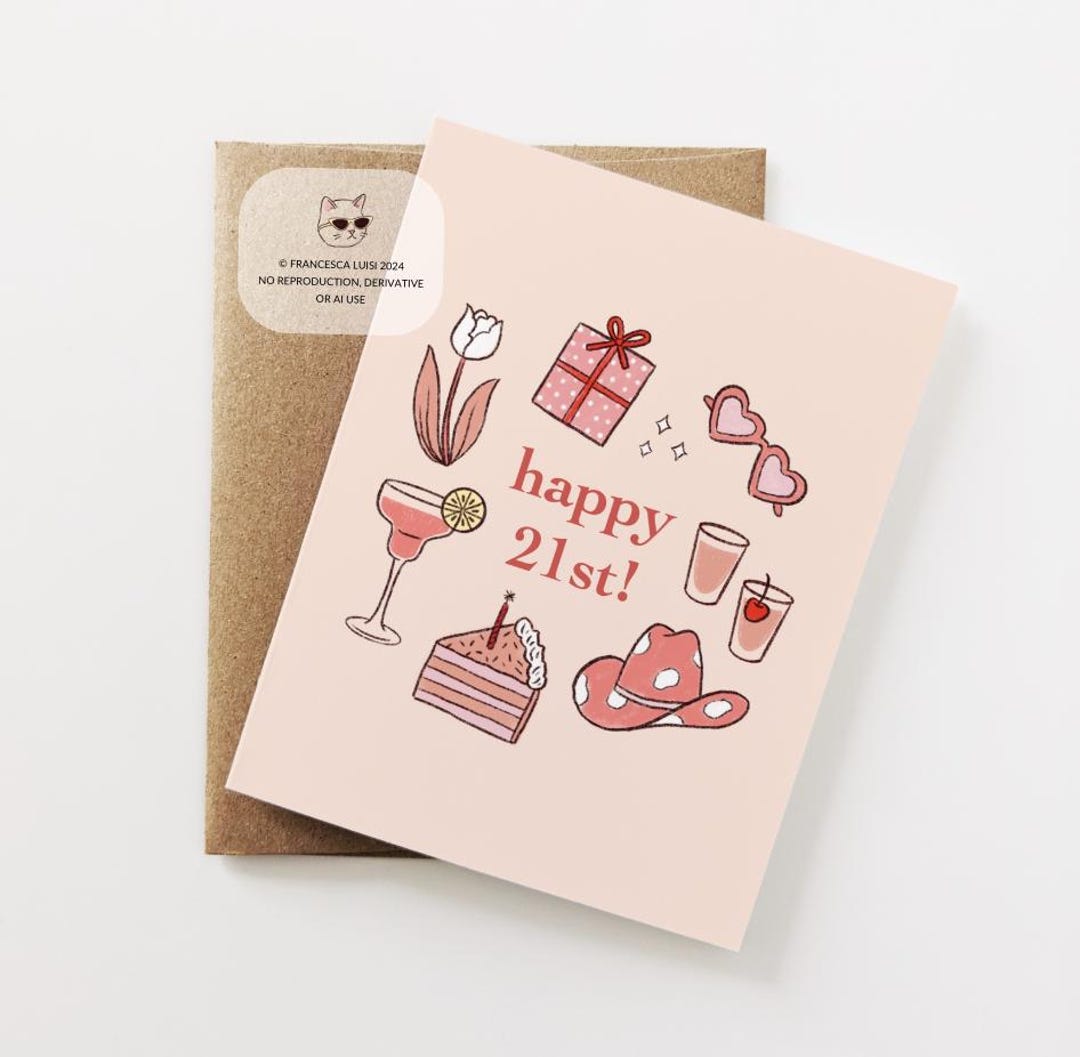 21st Birthday Card, Happy Twenty First Birthday, Cute Pink Birthday ...