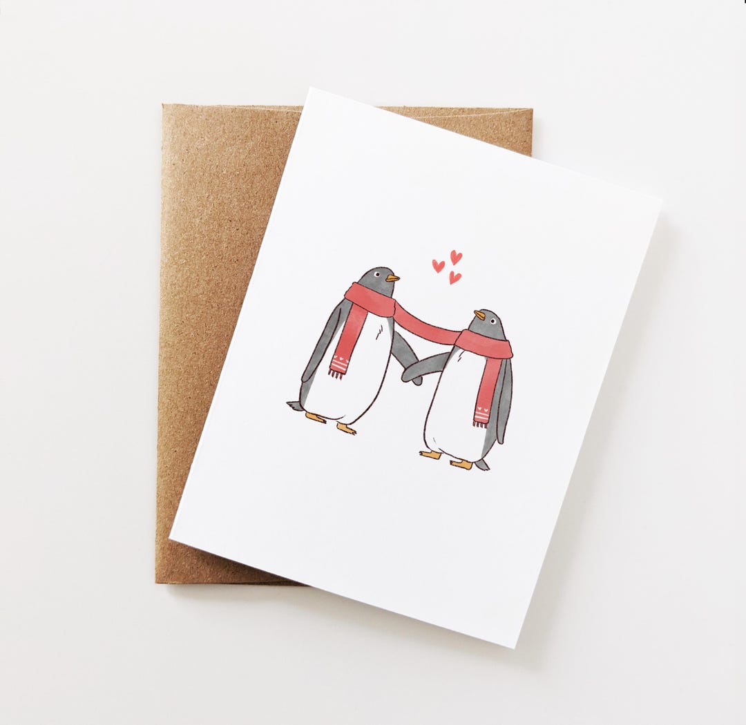 Personalized Penguin Love Christmas Card, Custom Cute Anniversary Date ...