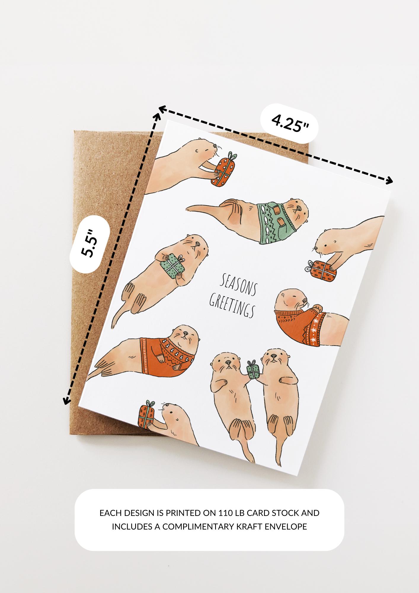 Holiday Card, Otter Card, Cute Cards, Christmas Greeting Card, Holiday ...