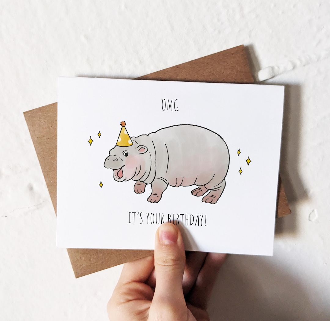 Moo Deng, Baby Hippo, Birthday Card, Funny Cute Animal Meme, Birthday ...
