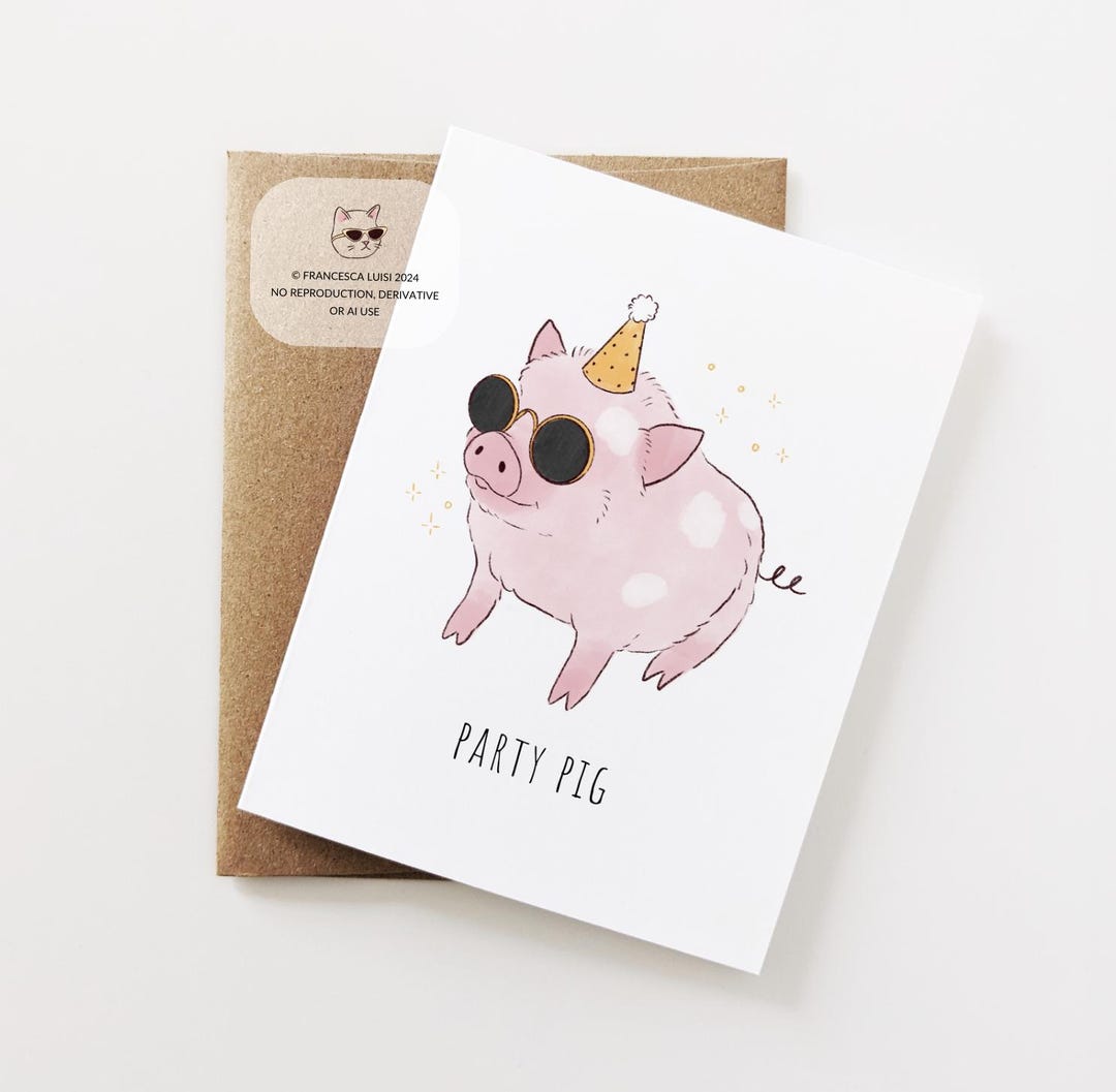 Pig Birthday Card, Celebration Card, Funny Farm Animal Card, Greetings ...