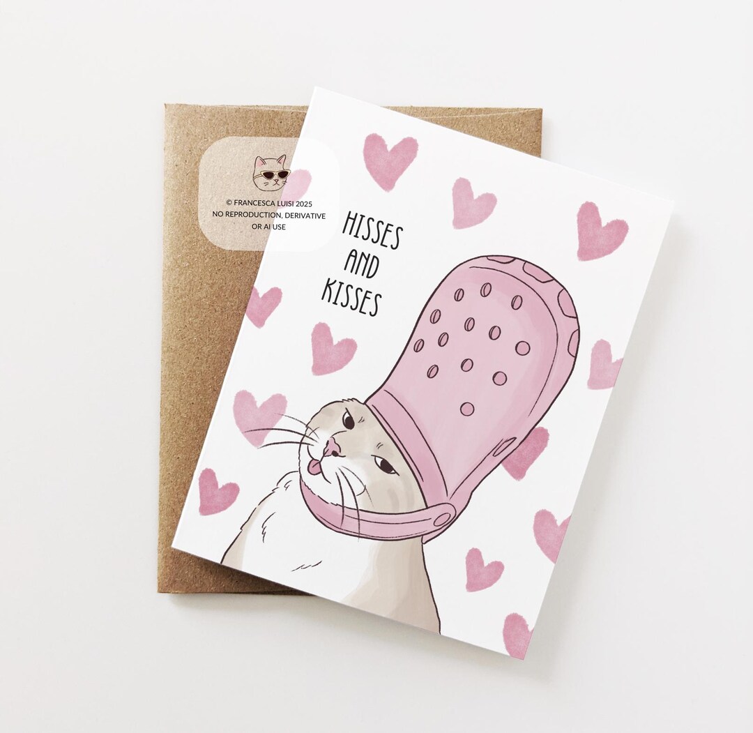 Funny Cat Love Card, Croc Cat Meme, Hisses and Kisses, Cute Romantic ...