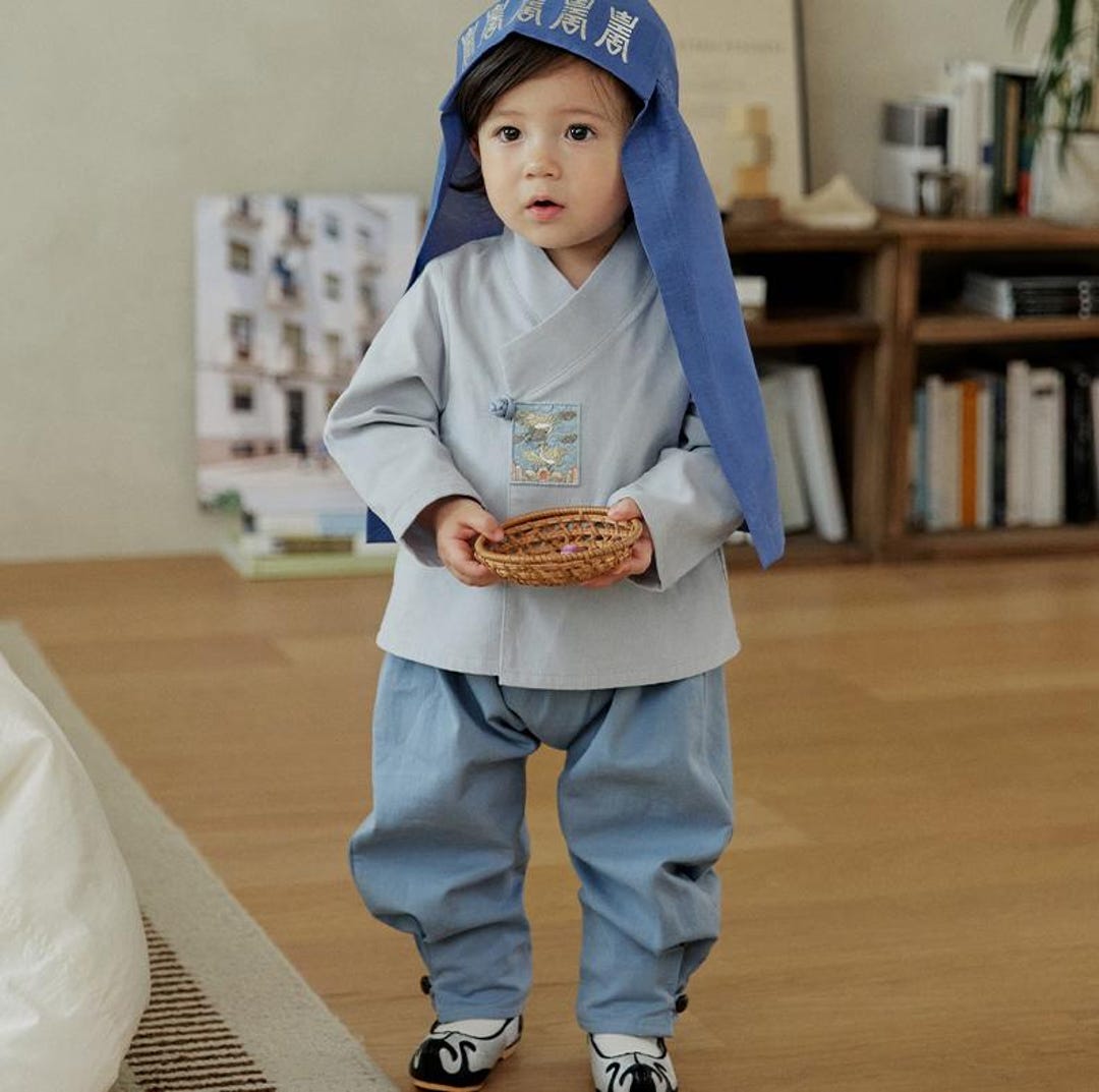 Tini Haram Dol 100 Day Traditional Korean Cotton Blue Daily Wear Boys ...