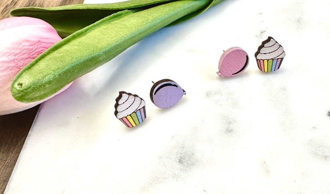 Birthday Studs - Cupcake and Balloon **one Pair Includes One Cupcake ...