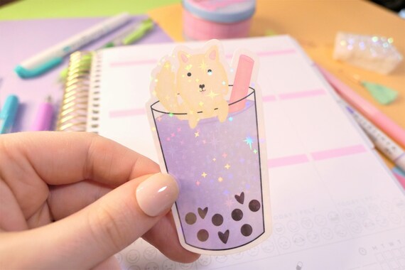 Boba Buttons Holo Diecut Sticker Bubble Tea Sticker Taro - Etsy