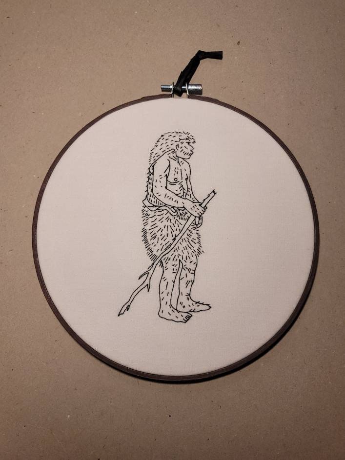 Art & Collectibles Embroidery Neanderthal Man hand-embroidery framed in ...