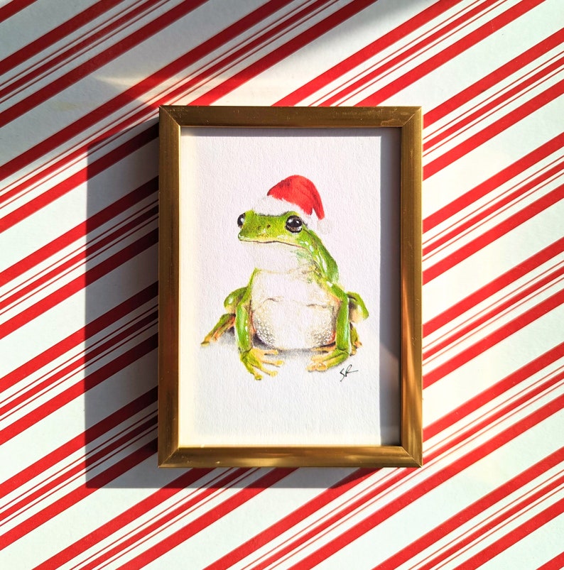 Santa Frog Pre-framed 3.5x5 Holiday Frog Print - Etsy