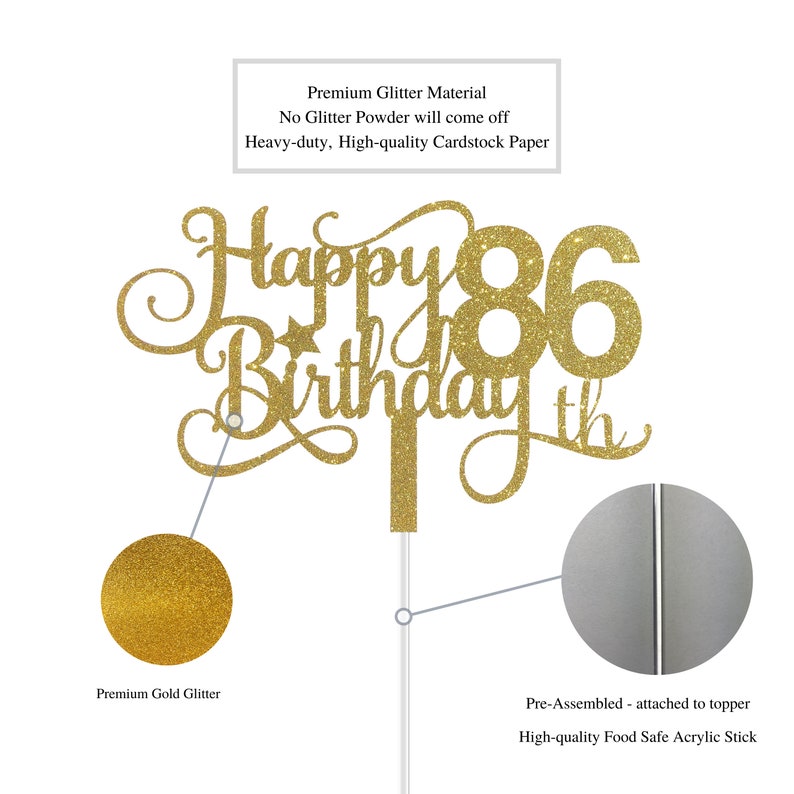 ALPHA K GG 86th Birthday Cake Topper Happy 86th Birthday Cake | Etsy