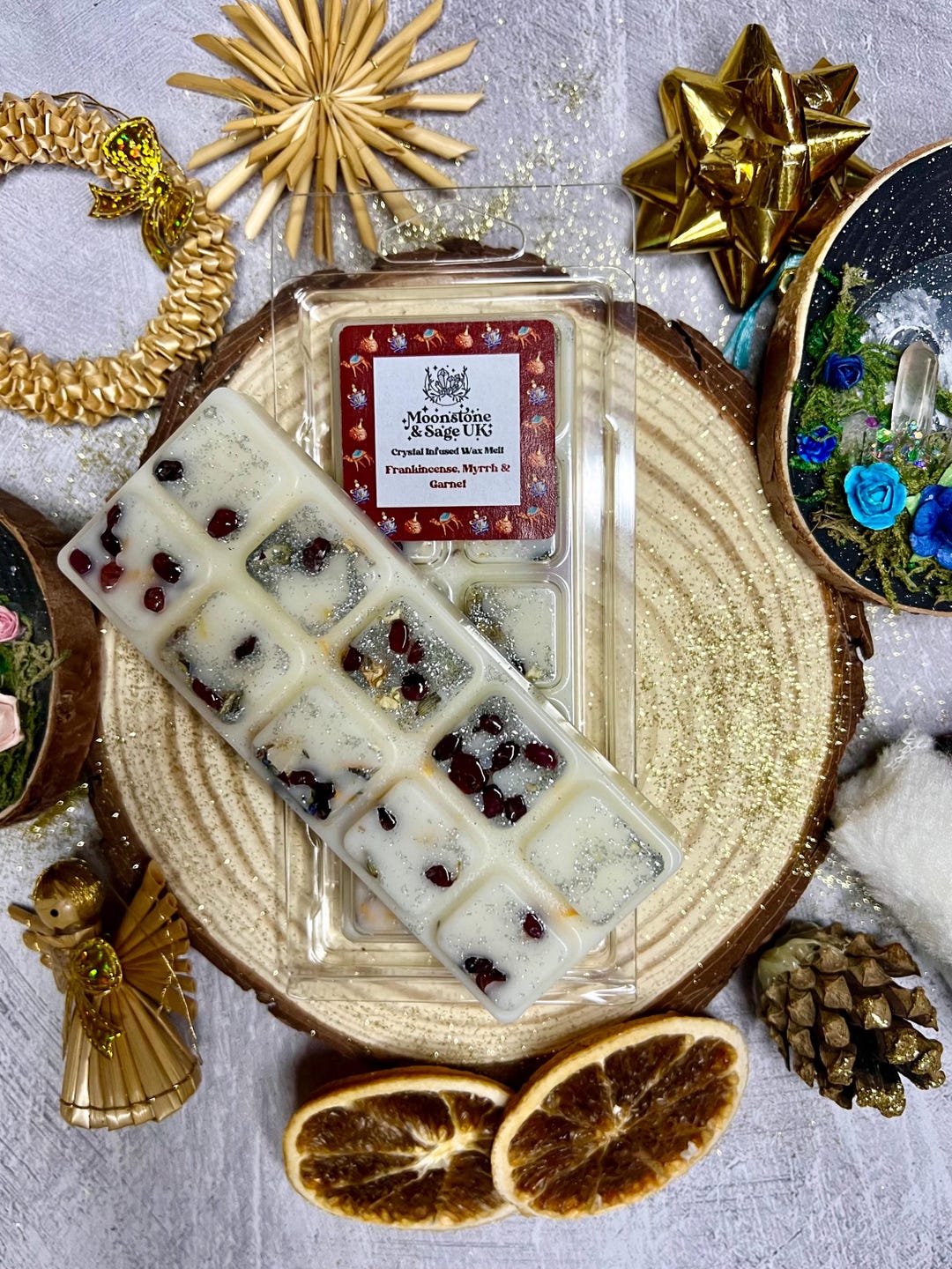 FRANKINCENSE & MYRRH Scented Crystal Infused Wax Melt, Festive Wax ...