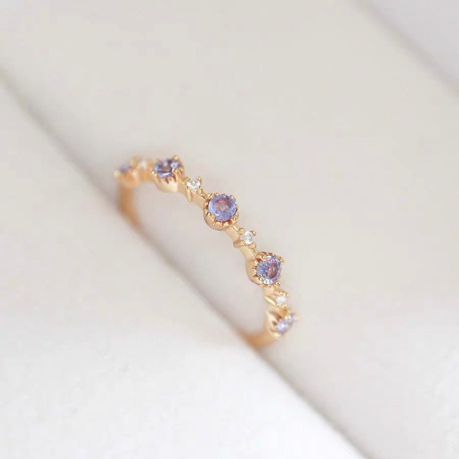 Dainty Amethyst Diamond Ring in 14K Gold Gift for Mom - Etsy