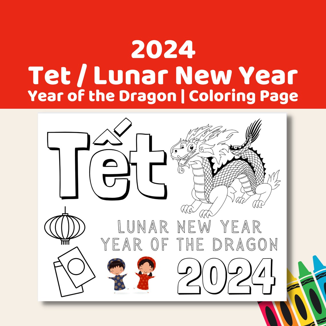 Tet 2024 / Vietnamese New Year Coloring Page PRINTABLE / Lunar New Year ...