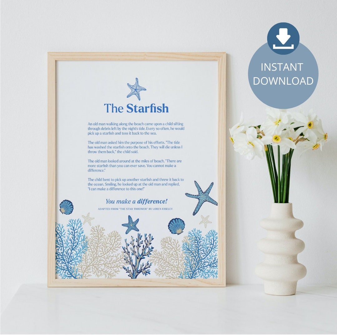 Starfish Story Gifts for Teachers Wall Art Printable Decor Make a ...