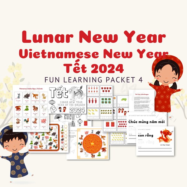 Tet 2024 / Vietnamese New Year Coloring Page PRINTABLE / Lunar New Year ...