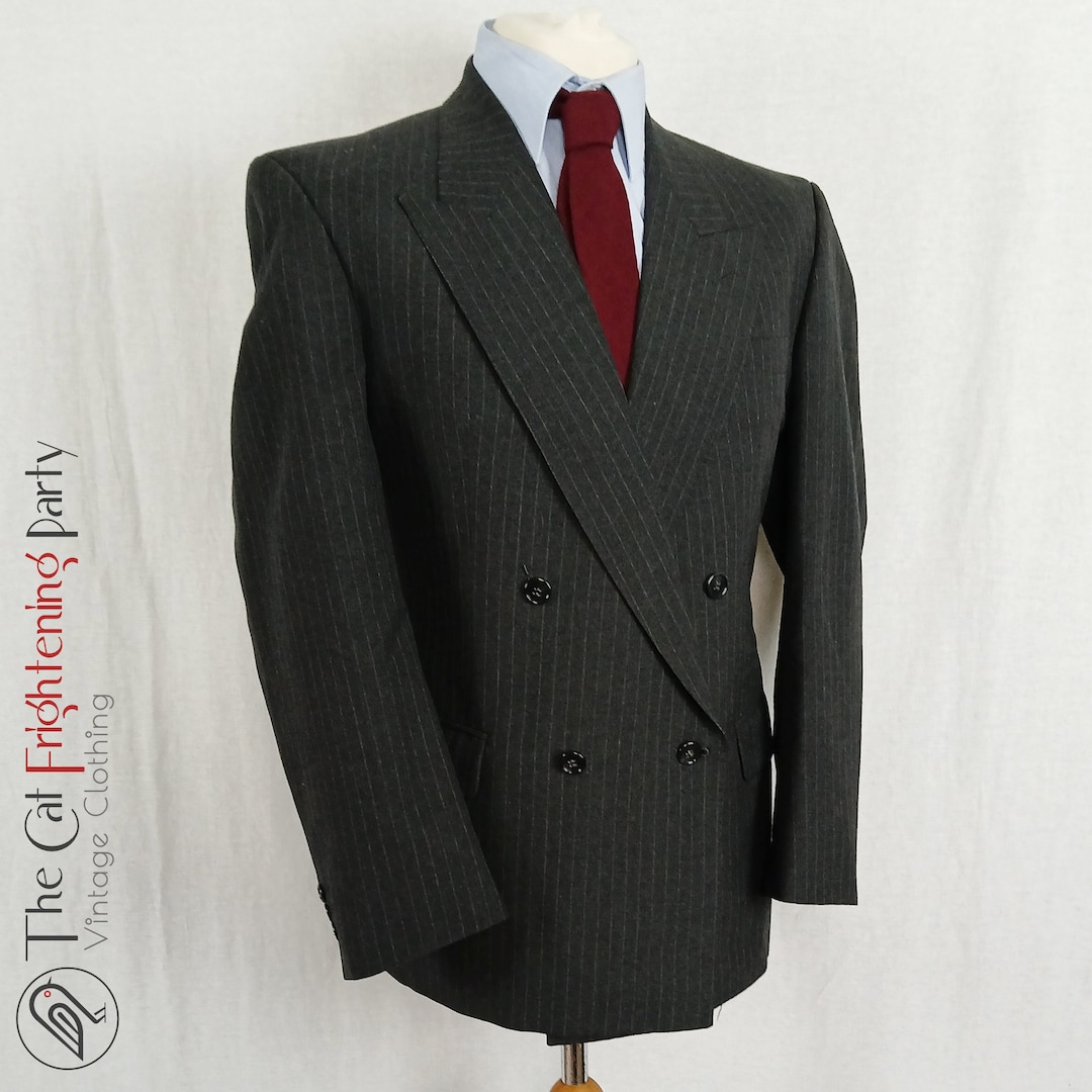 Mens Vintage Suits, 90s Double Breasted Suit, Size 42S, Waist 34, Grey ...