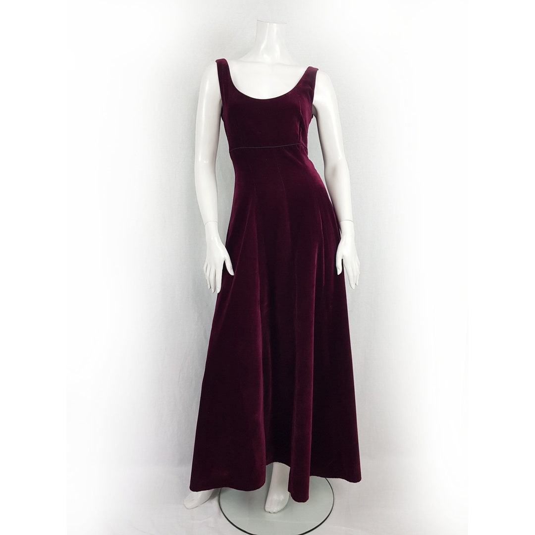 Vintage 90s Monsoon Twilight Velvet Dress, Burgundy Velvet Maxi Gown ...