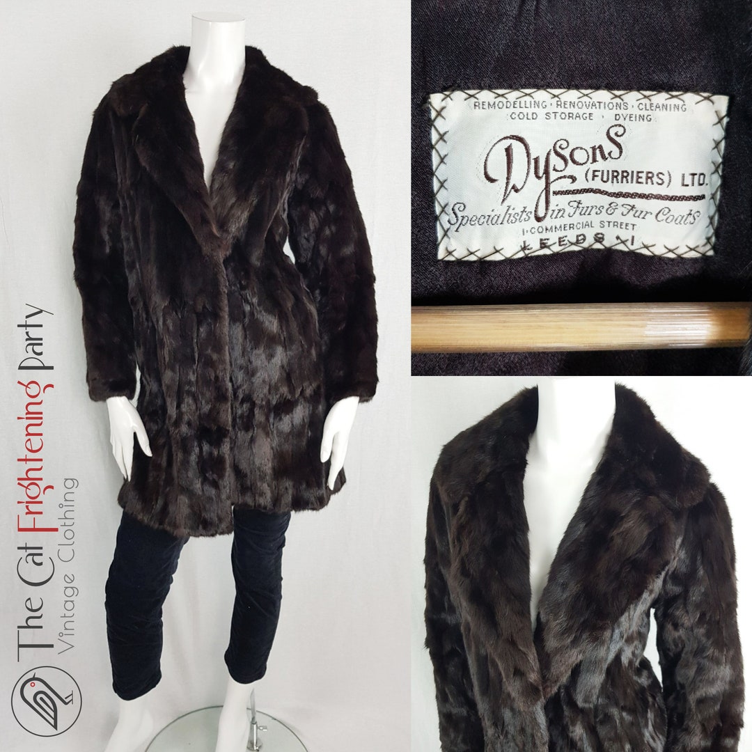 Vintage Genuine Real Fur Coat Size 14-16 Jacket Dark Brown Rabbit Coney ...
