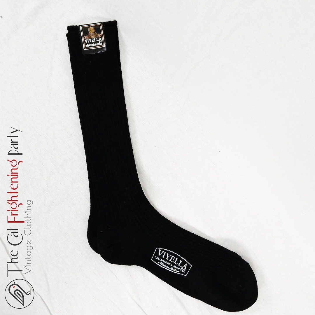 Vintage Deadstock, Mens Viyella Socks, Lambswool Socks, Black Wool ...