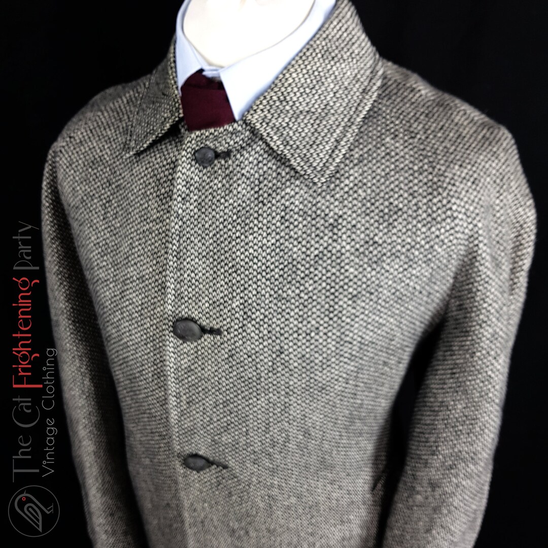 Gents Vintage Tweed Overcoat, Size 42-44 Chest, Grey Pure Wool Tweed ...