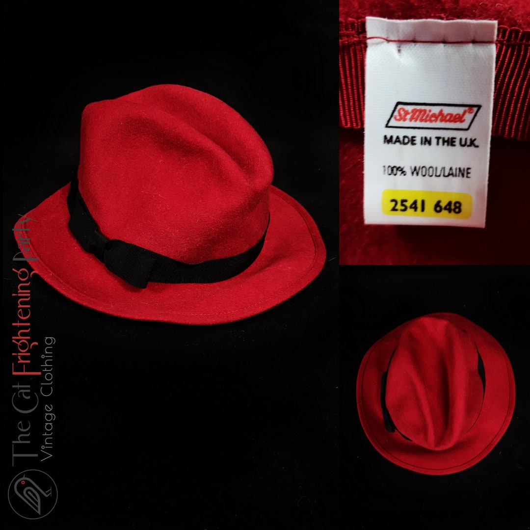Vintage St Michael Hat Red Pure Wool Felt Trilby Fedora Size S/small ...
