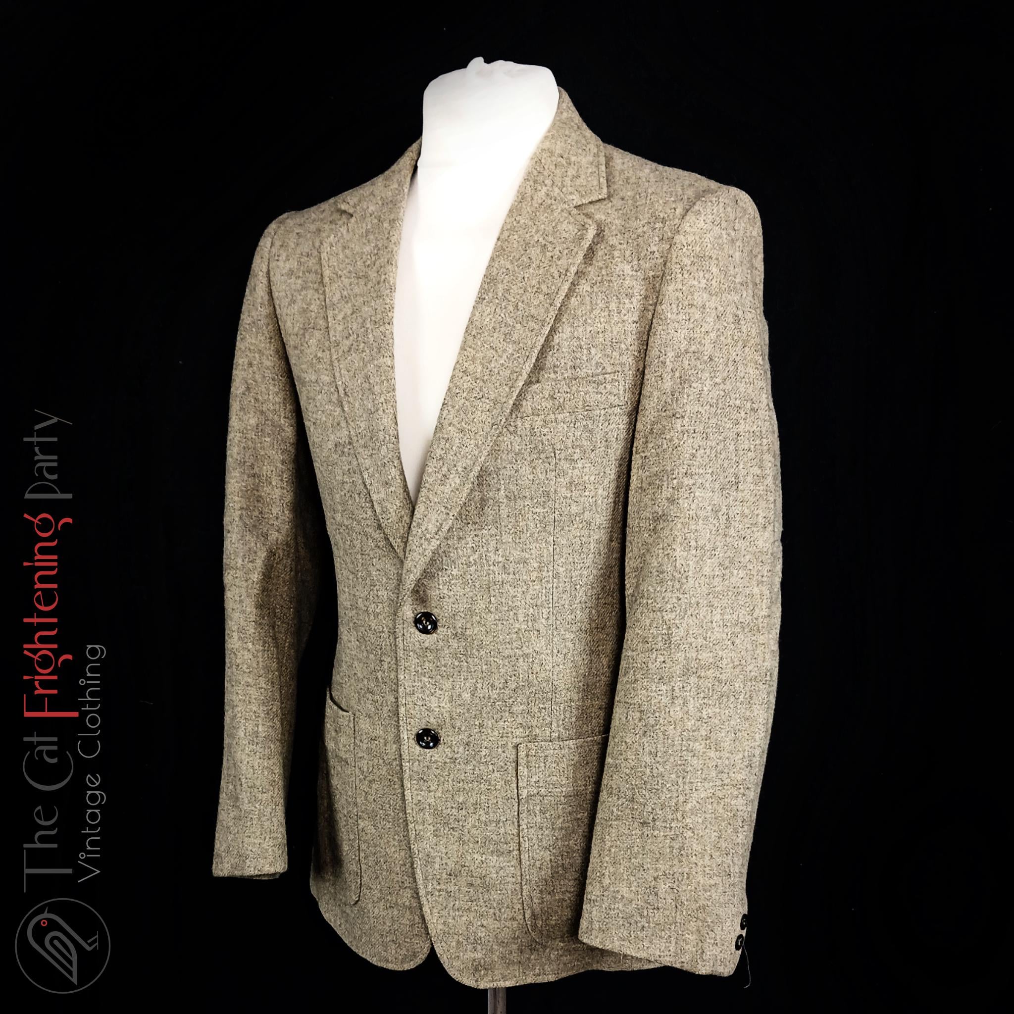 Vintage Tweed Jacket, Olive Green/brown, Mens Wool Tweed Blazer, Size ...
