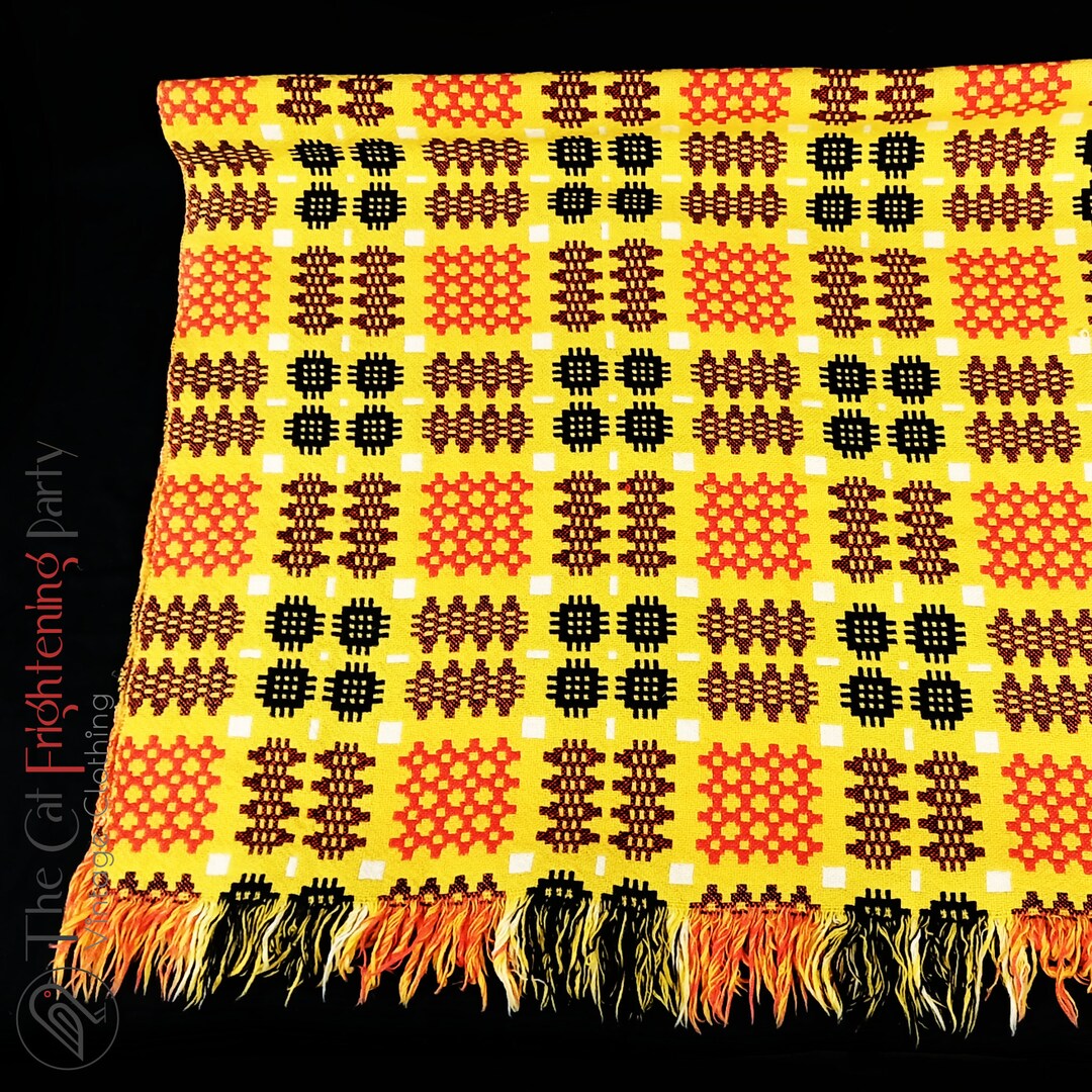 Vintage Welsh Tapestry Blanket, Welsh Woollens, Double Bedspread, Mid ...