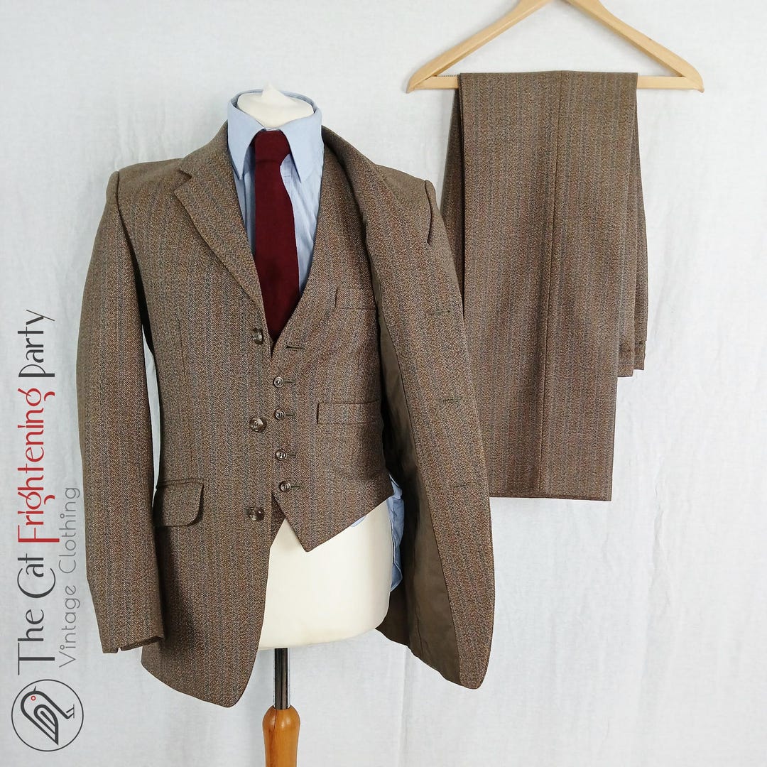 Men's Vintage 3 Piece Suit, Vintage 1960s/70s, Light Brown Suit, Size S ...