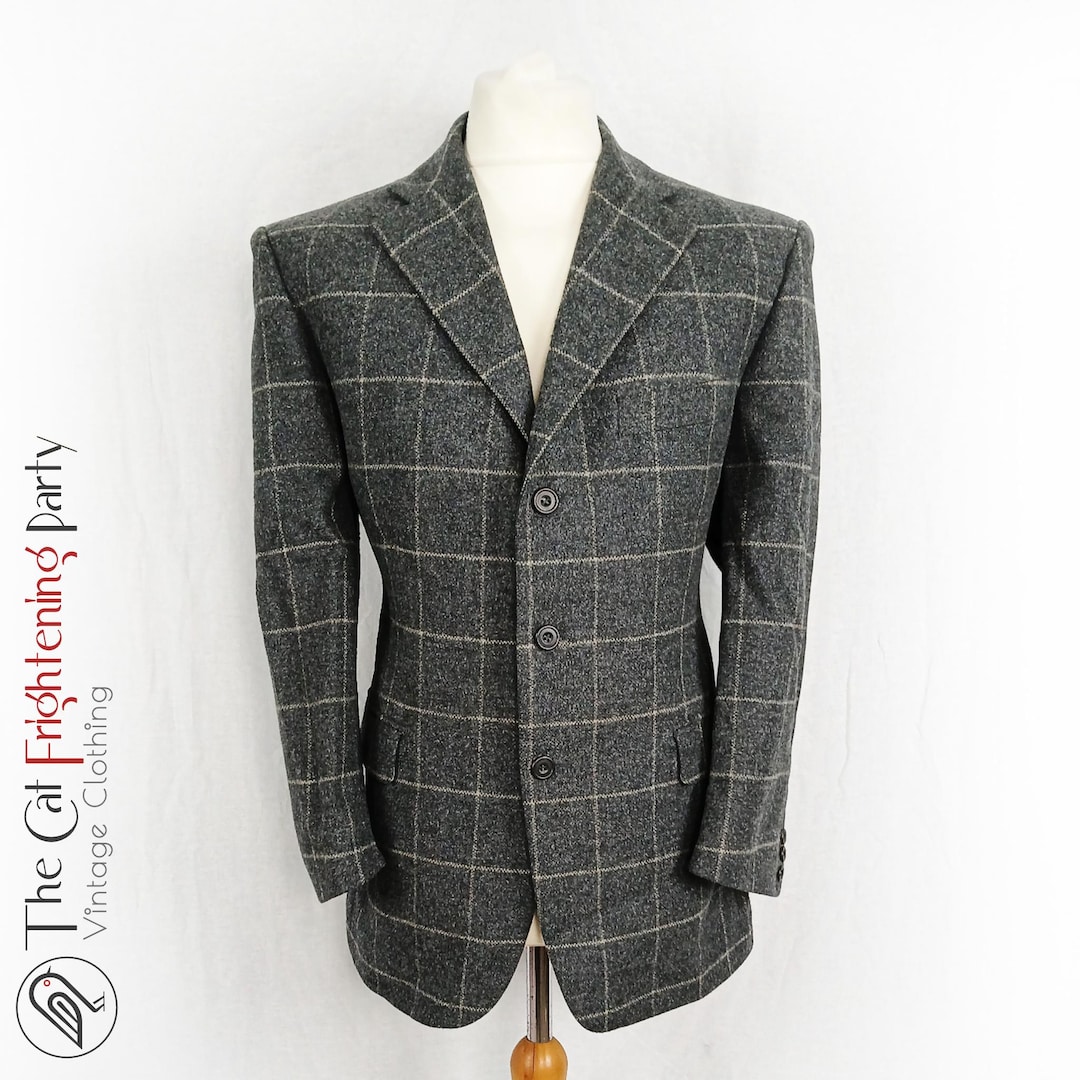 Daks Tweed Jacket, Size 42S, Grey Windowpane Check, Mens Tweed Blazer ...