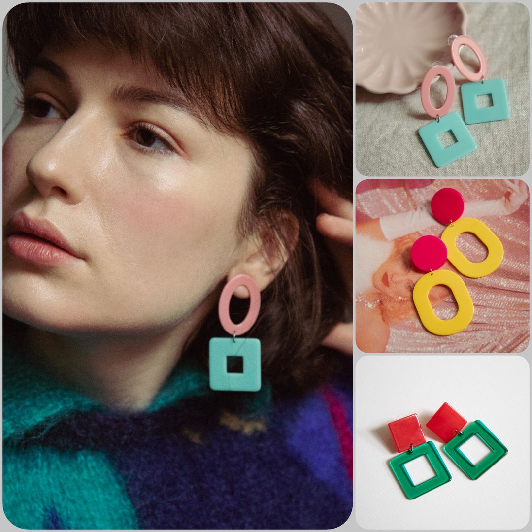 Retro 80s Earrings, 80s Fashion Statement Earrings, Memphis Style, 80s ...
