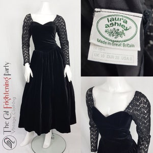 Vintage Dress, 1980s Laura Ashley, Size 10 (vtg 12), Black Velvet ...