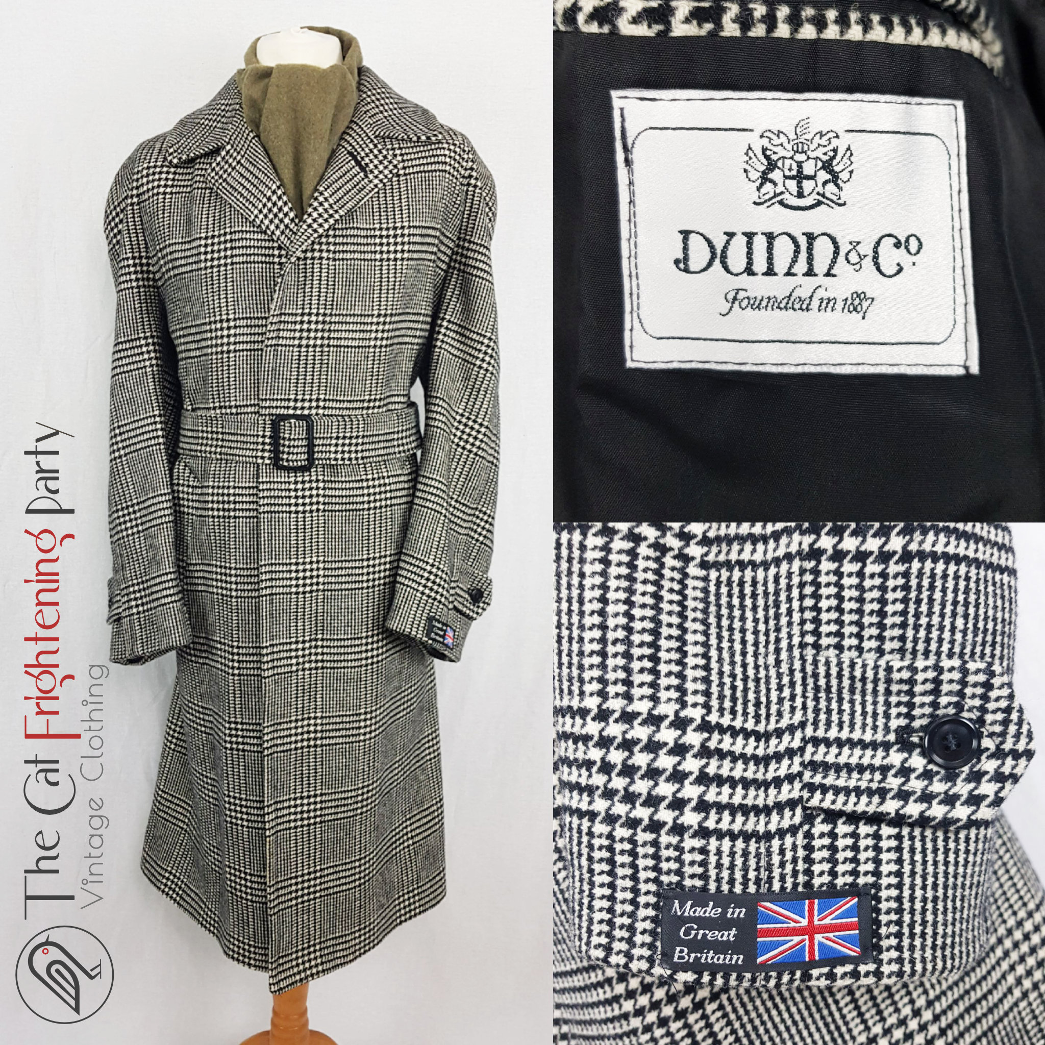 Vintage Deadstock Overcoat, Dunn & Co, Belted Tweed Overcoat, Size L 44 ...