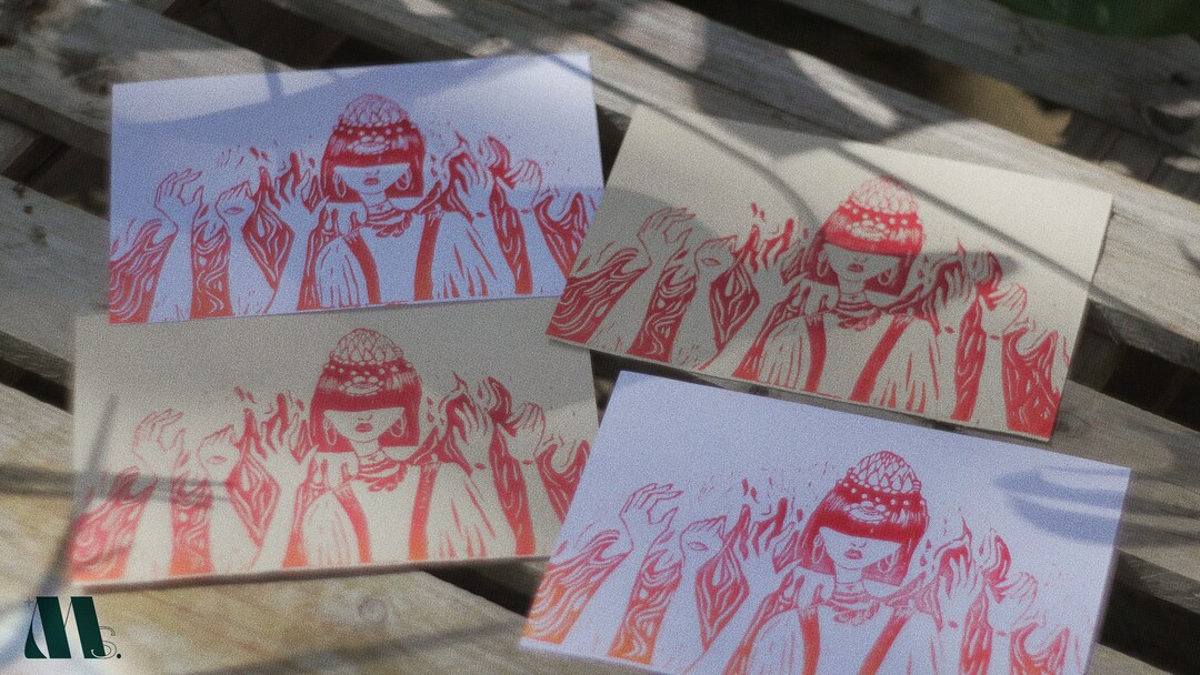 Linocut "fire" Hand Print - Etsy