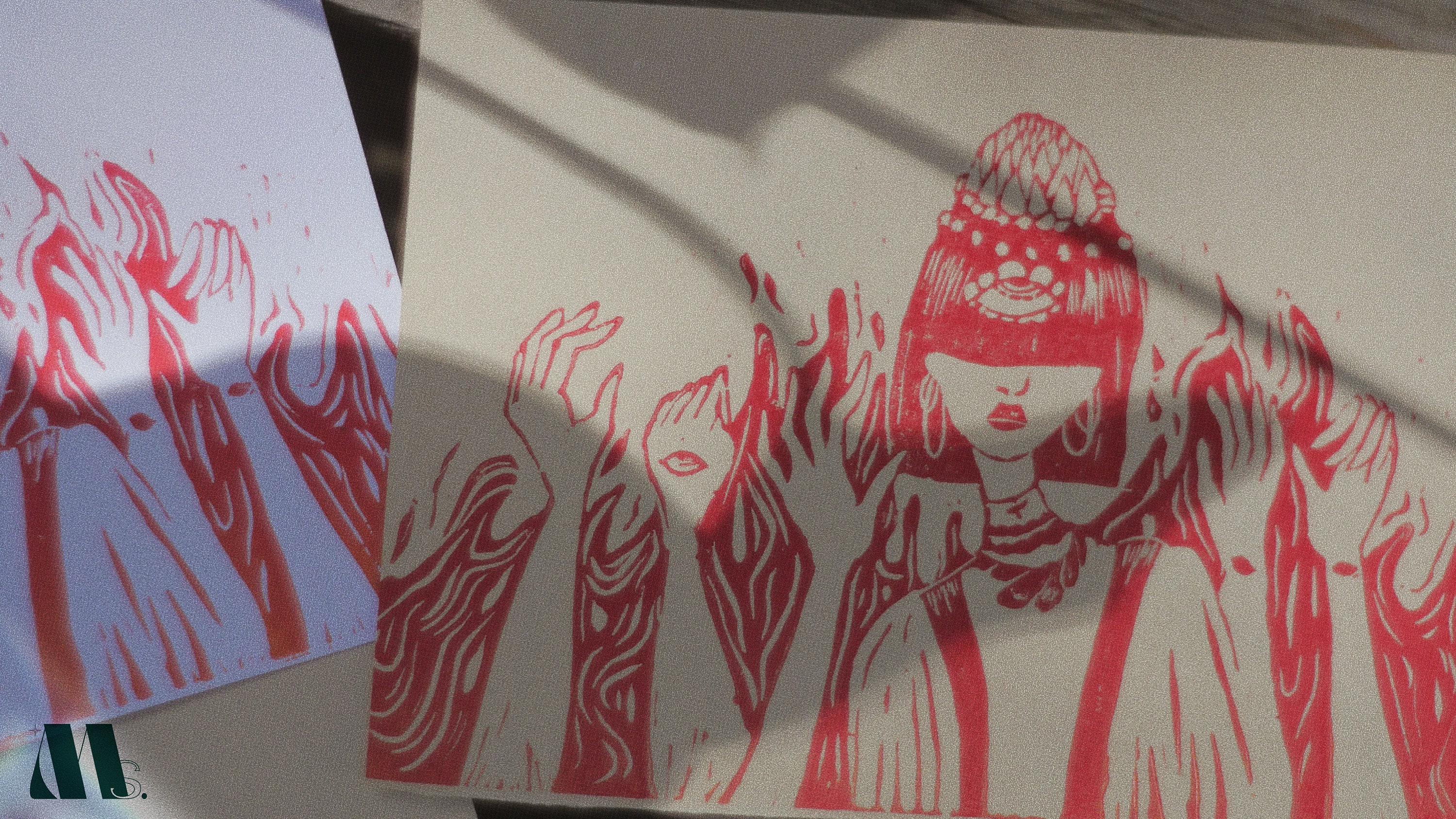 Linocut fire Hand Print - Etsy