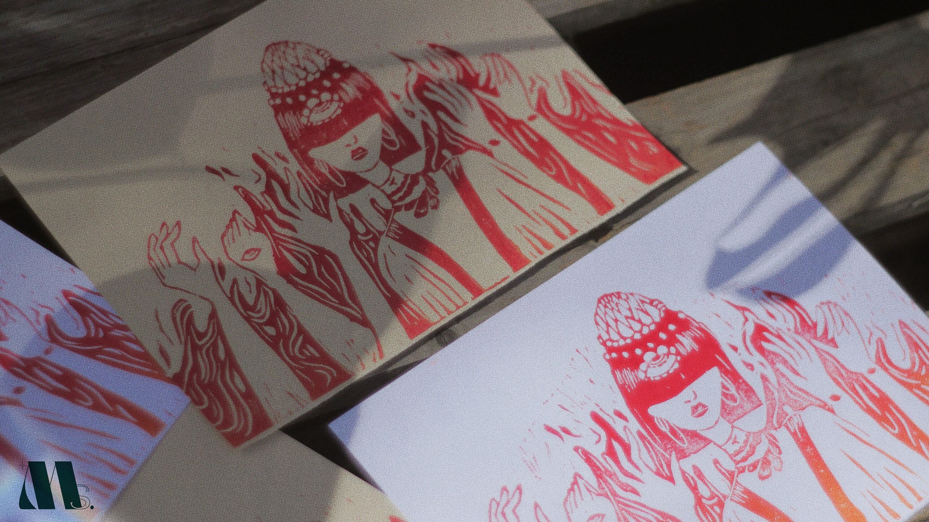 Linocut fire Hand Print - Etsy