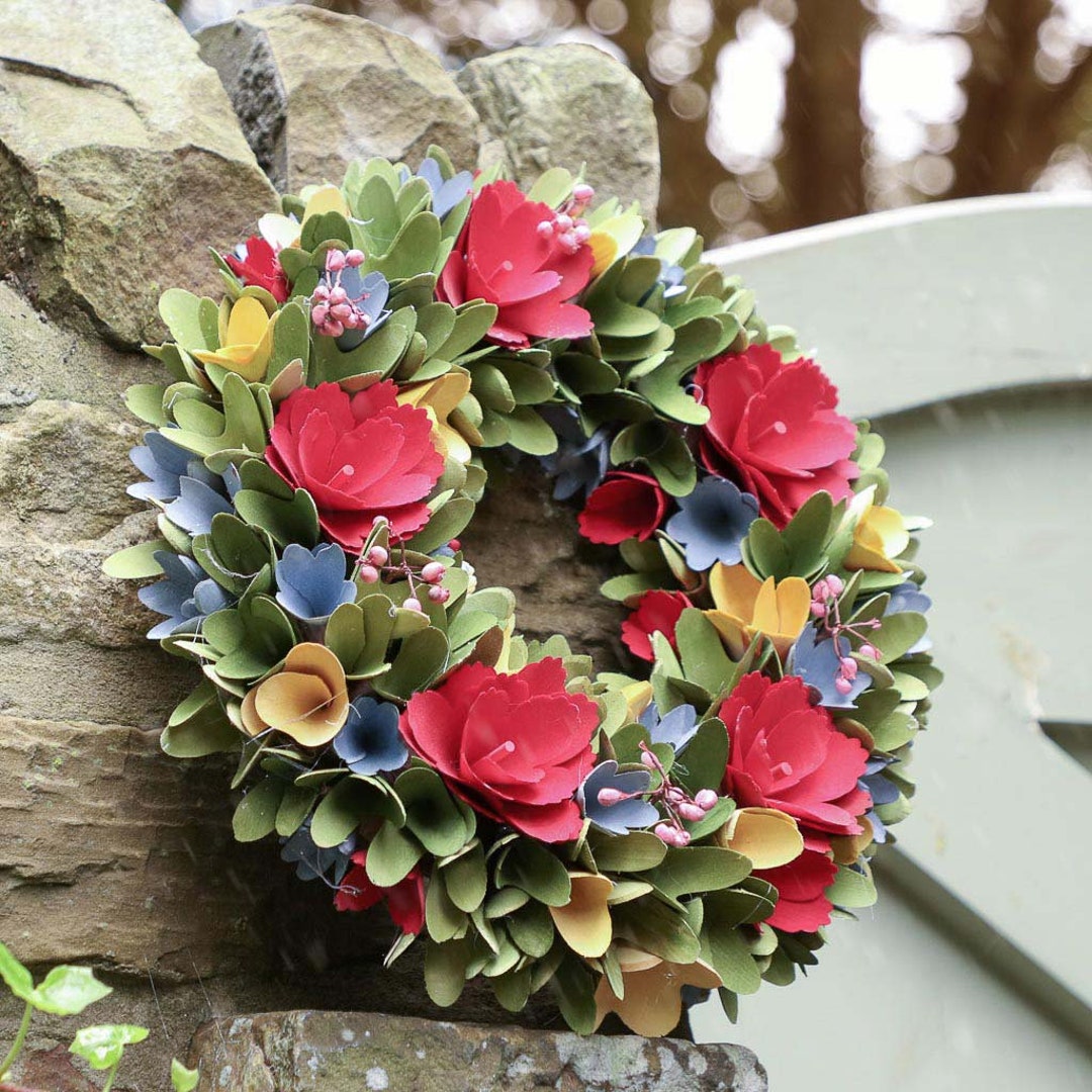 Floral Wreath Front Door Décor Wooden Multicoloured Large - Etsy