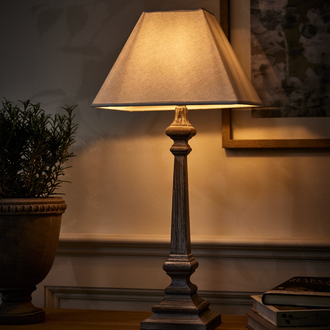 French Style Table Lamp E14 Brushed Wood Column Desk Lamp With Linen ... French Style Table Lamp E14 Brushed Wood Column Desk Lamp With Linen ...