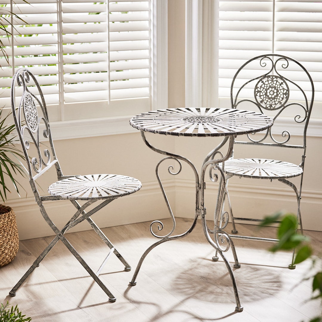 2 Person Bistro Set Grey Vintage Style Garden Furniture Outdoor 3pc ...