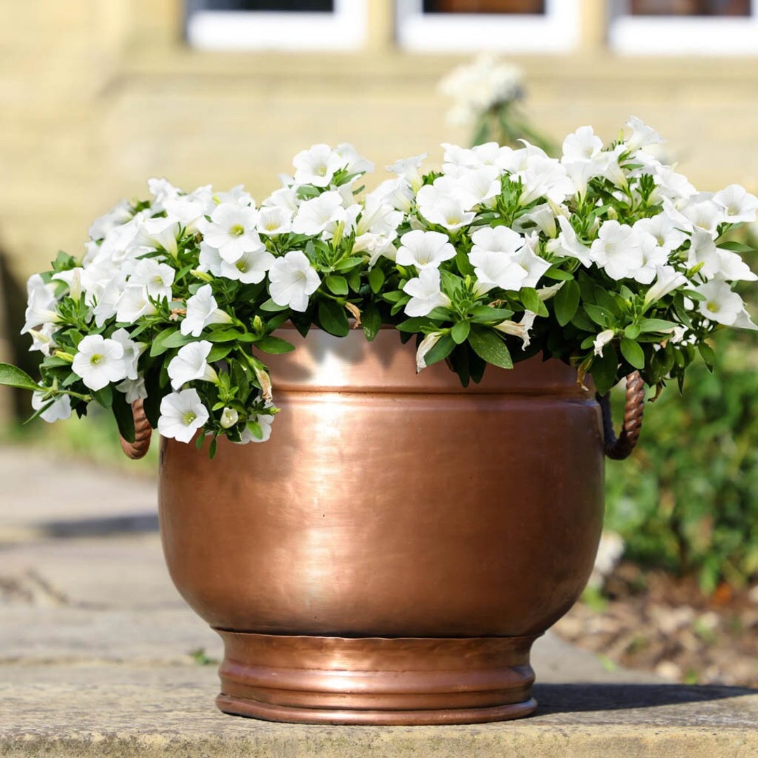 Large Copper Finish Bucket Planter Vintage Style Flower Pot With Hand ...